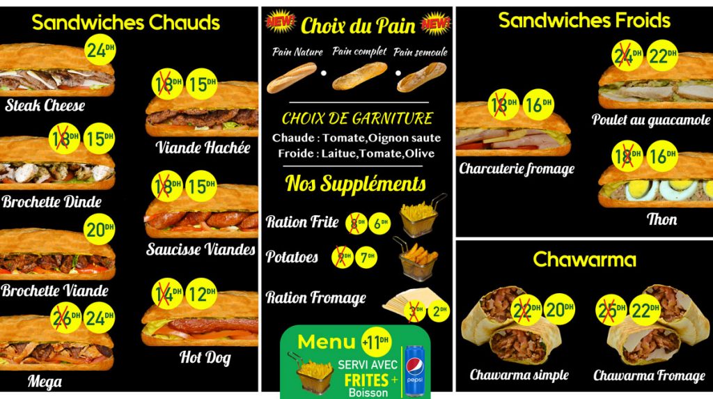 Menu Carte Fidélité – Sandway ® Fast-Food & Sandwicherie à Rabat Pas ...